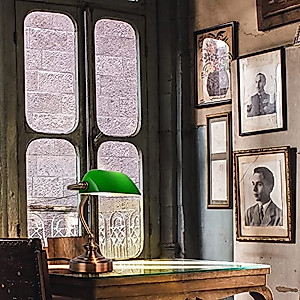 FIRVRE Green Glass Bankers Desk Lamp Traditional Classic Retro Mini Desk Light Plug-in for Bedroom Headboard Workplace Office Desk Library