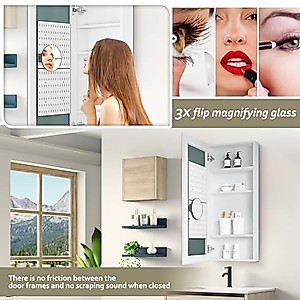 Vacolitel Single-Door Bathroom Medicine Cabinet with Mirror, Recessed or Surface Mount Bathroom Wall Cabinet,Left-Opening (15"X36")