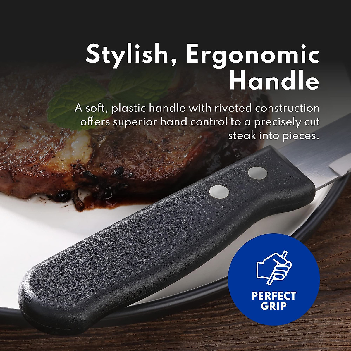 New Star Foodservice 539014 10-Inch Steak Knife, 5-Inch Rounded Serrated Blade with Plastic Handle, Jumbo, Set of 12