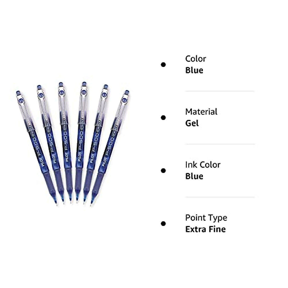 Pilot Precise P-500 Gel Ink Rolling Ball Pens, Extra Fine Point, Blue Ink, 6 Pens.