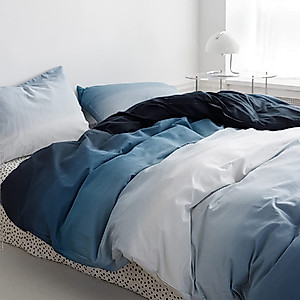Wellboo Blue White Gradient Comforter Sets Queen Solid Ocean Sea Blue Bedding Comforters Cotton Modern Plain White and Sky Blue Gradient Soft Quilts Farmhouse Abstract Art Watercolor Comforters Warm