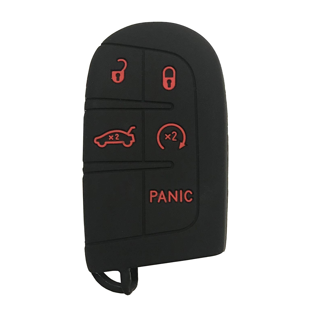 Silicone Smart Key Fob Skin Cover Case Protector 5 Buttons Keyless Jacket Remote Bag Fit for Jeep Grand Cherokee Dodge Challenger Charger Dart Durango Journey Chrysler 300 (Black with Red + Red)