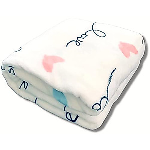 VCNY Valentine Soft Throw Blanket: All You Need is Love Love Love, Blue Pink Black White, Accent for Couch Sofa Chair Bed or Dorm (Design 6)