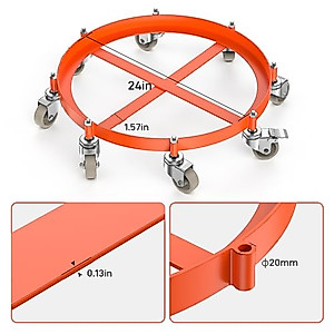 NeapNuuk Heavy-Duty 55 Gallon Drum Dolly with 2000 LBS Capacity, 8 Caster Wheels for Smooth Mobility, Non-Tipping Trash Can Dolly with Orange Steel Frame