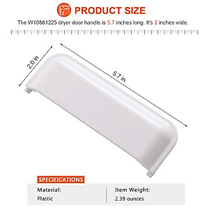 Beaquicy W10714516 W10861225 Dryer Door Handle Replacement Replacement for Whirl-Pool Ken-More Dryer - Replaces AP5999398 PS11731583 W10861225VP - Pack of 2
