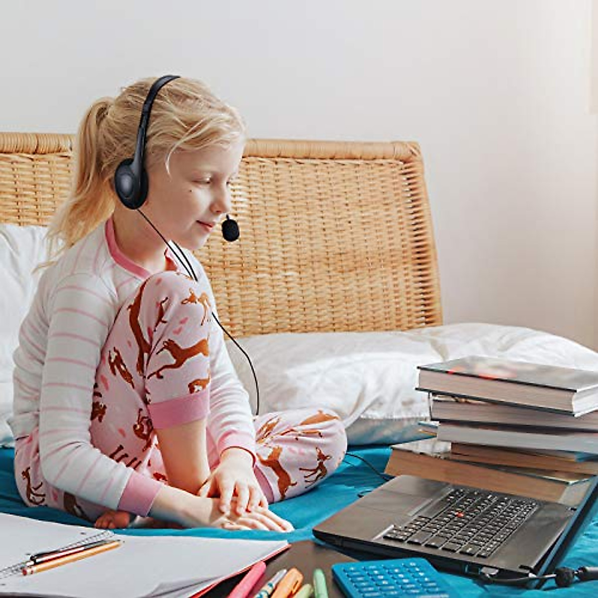 QINYOUNICE Kids Heaphones with Microphone Headphones for Kids with Microphone,Noise Cancelling and Volume Controls Kids Headphones for Online Course Computer Headset (Black Color)