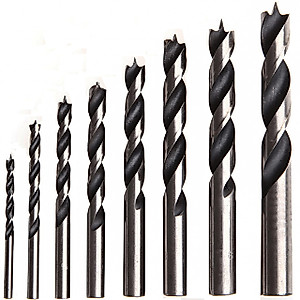 KEWAYO 8PCS Brad Point Drill Bits 3 to 10mm Spiral Twist Wood Drill Bits Set for Soft, Drill Bit Set, Brad Point, Black