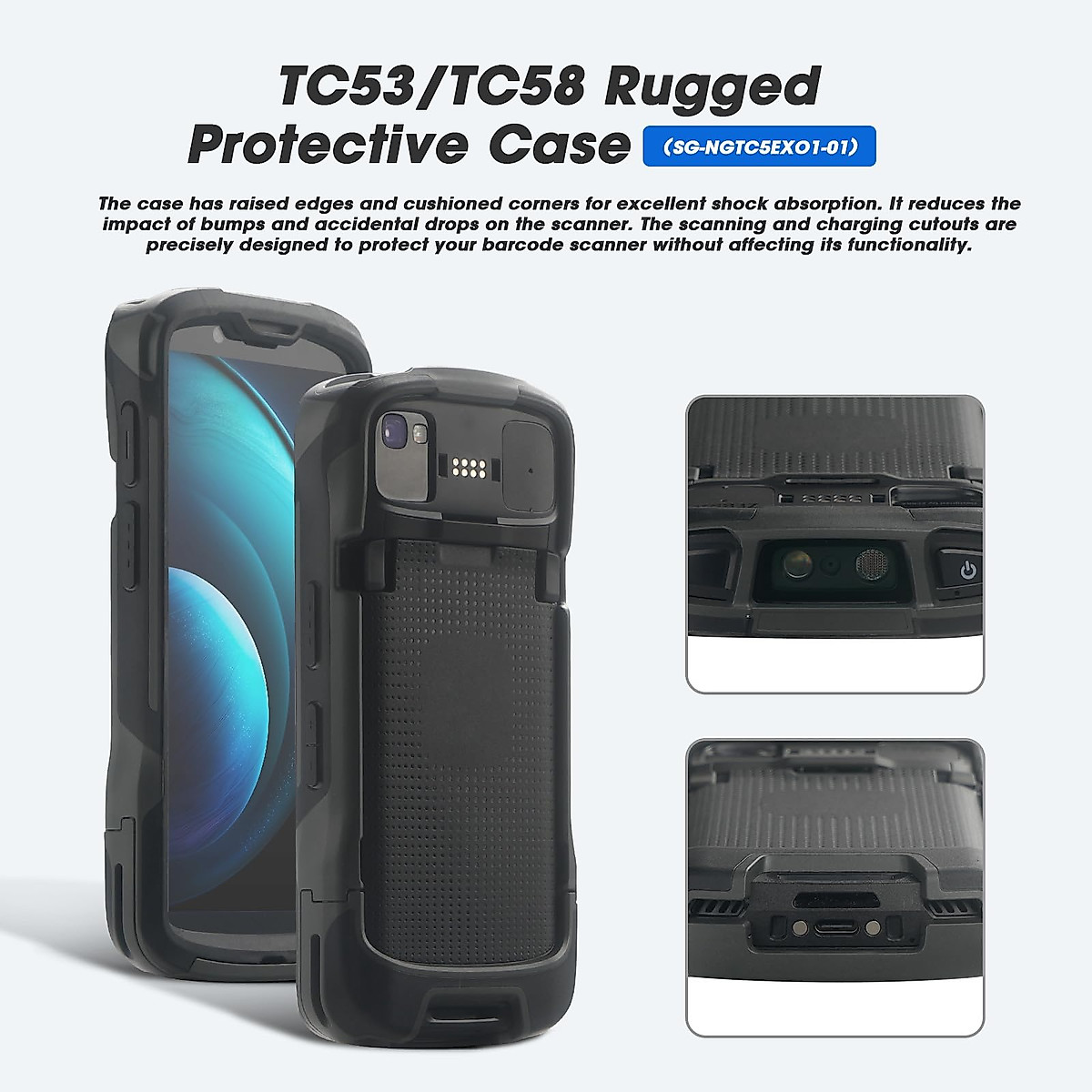 TC53 Trigger Handle with Protective Case for Zebra TC53 TC58 Handheld Barcode Scanner Mobile Computer, Rugged Cover (SG-NGTC5EXO1-01) and Sensitive Trigger Handle (TRG-NGTC5-ELEC-01) for Easy Scanning