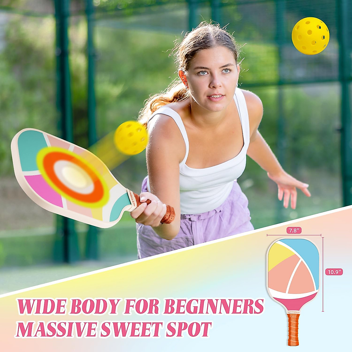 HITTIONA Pickleball Paddles - Fiberglass Pickleball Paddles Set of 2, USAPA Approved Pickle Ball Rackets 2 Pack with 4 Pickleball Balls, 1 Pickleball Net Bag, Paddles Ball Set for Beginners