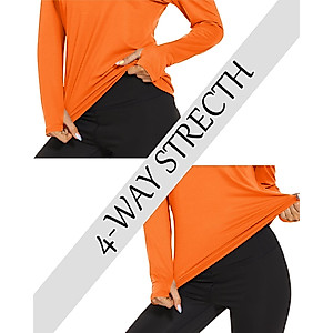 KEFITEVD Sun Hoodie Women UV Protection Sun Shirts Outdoor Cooling Performance Shirts Long Sleeve Rash Guard Lightweight Fishing Shirts Orange