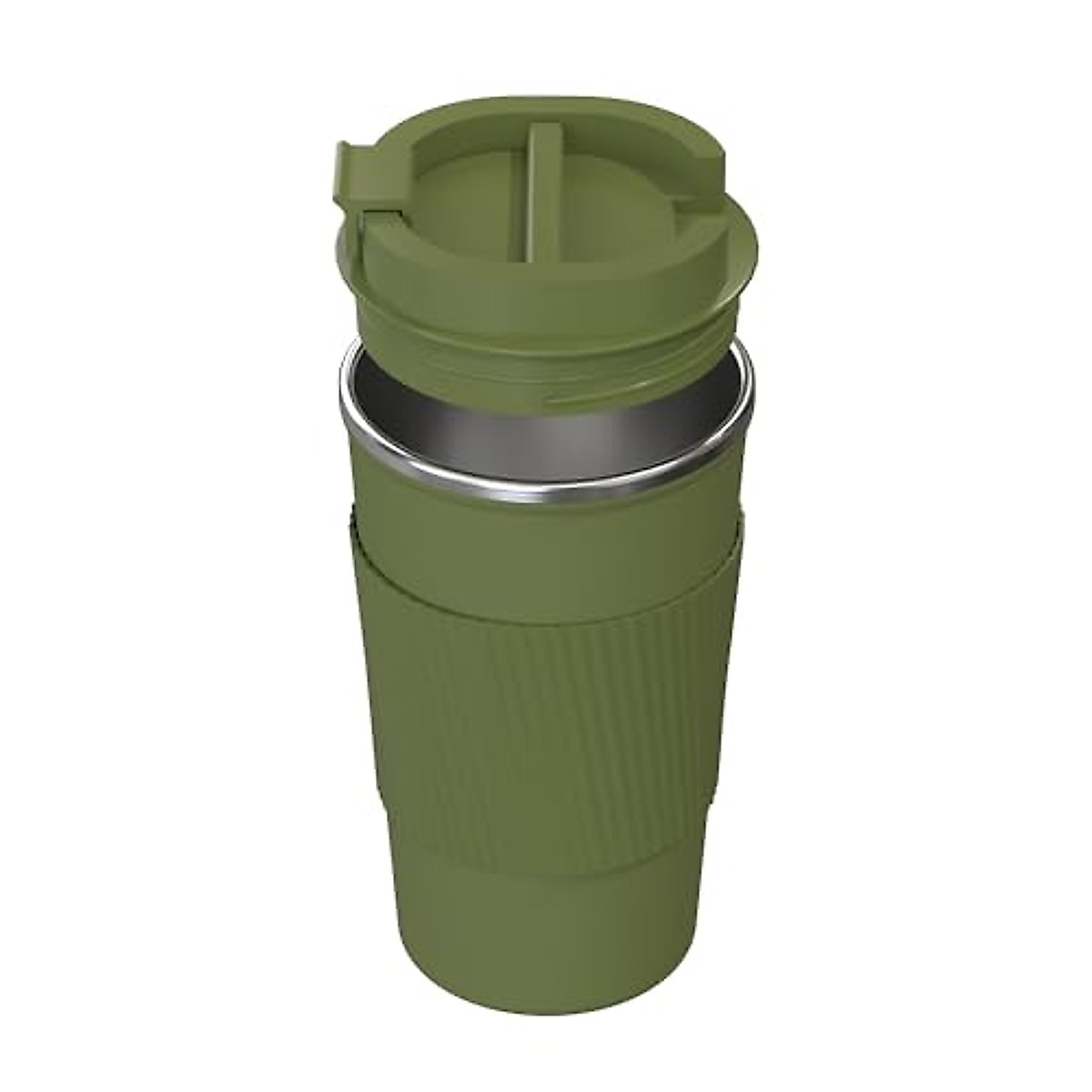OUTDOORS PROFESSIONAL OUTD9454 Stainless Steel Double-Walled Vacuum-Insulated Coffee Cup with Spillproof Lid (17.2 Oz.; Olive Green)
