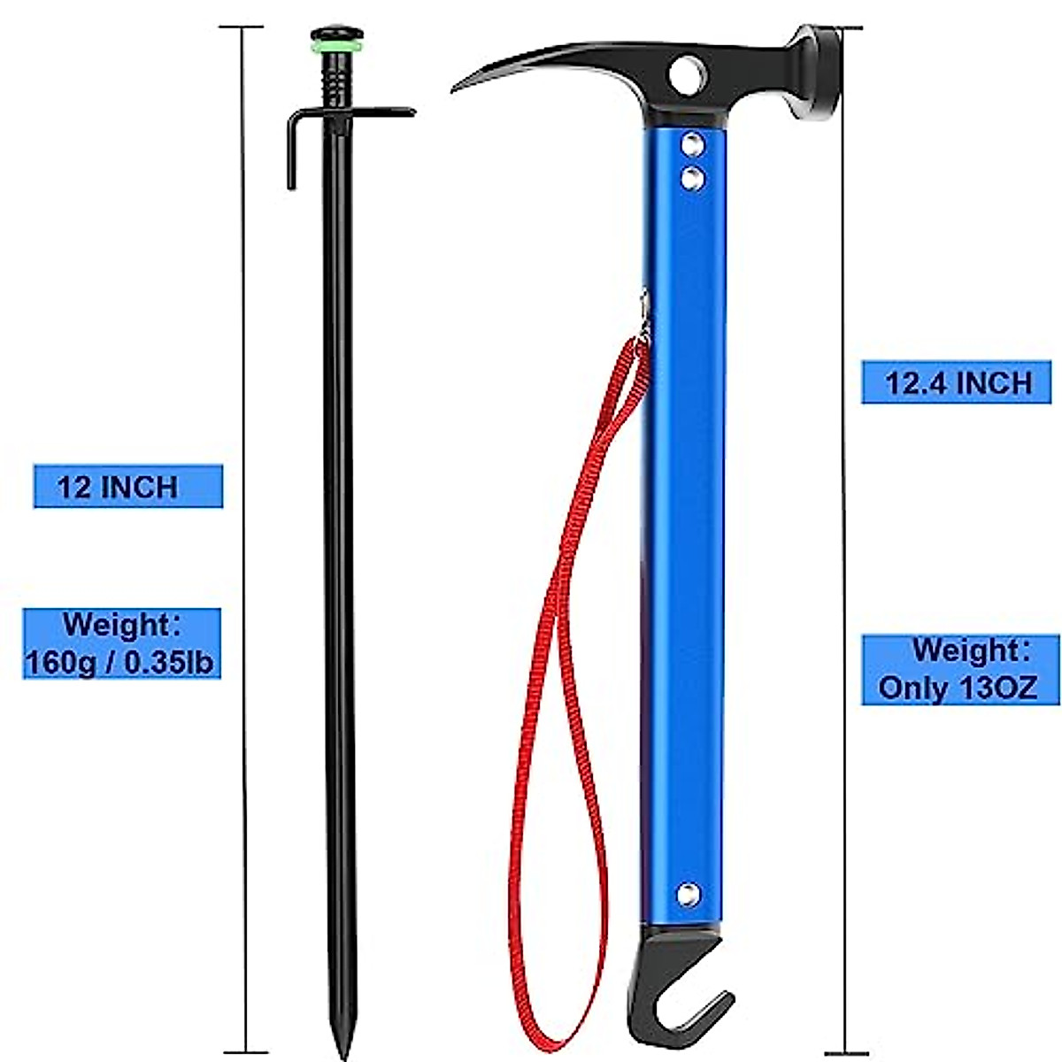 Sahara Sailor Tent Stakes, 8PCS Metal Camping Stakes Heavy Duty Tent Stakes with Hammer and Storage Bag, Unbreakable and Inflexible Tent Pegs for Camping, Hiking, Backpacking, Gardening