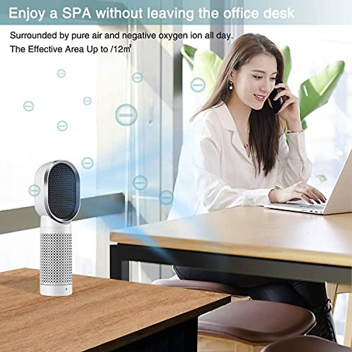LASIEYO Small Air Purifier, True H13 HEPA Filter Cleans, Office Desktop Air Purifier with Ionizer Generator for Cleaning Smoke, Dust, Mold Pollen in Bedroom & Room,White