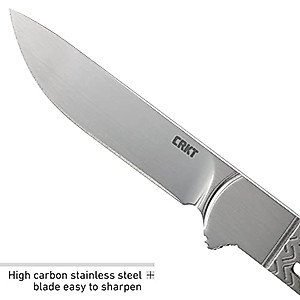 CRKT Testy Fixed Blade Knife with Sheath: Lightweight Everyday Carry, Textured Stainless Steel Handle, Glass Reinforced Nylon Sheath 7524,Silver