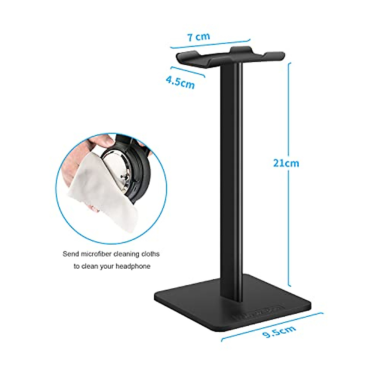 New bee Headphone Stand Headset Holder Earphone Stand with Aluminum Supporting Bar Flexible Headrest ABS Solid Base for All Headphones Size (Black)