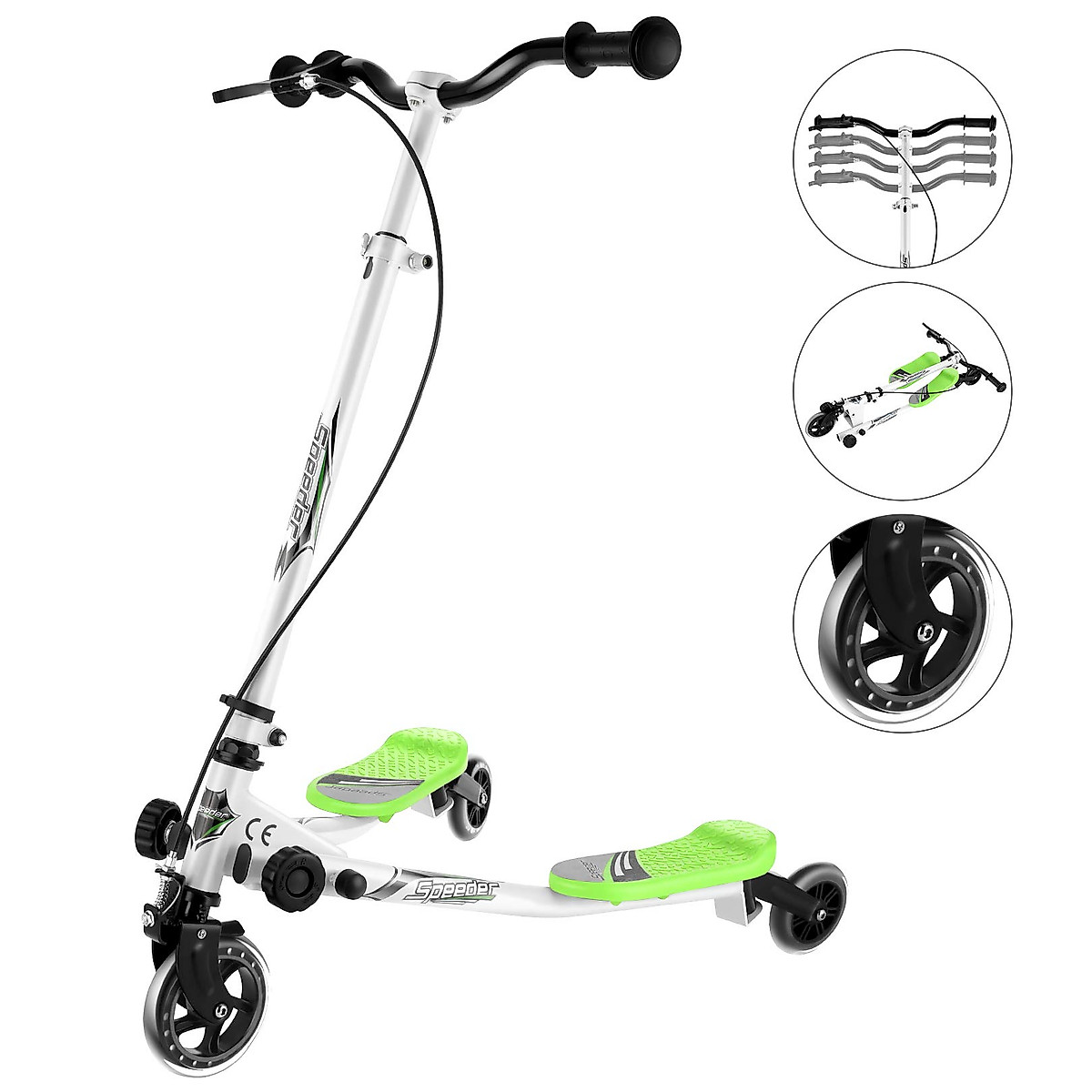 Swing Scooter, casulo Swing Wiggle Scooter, Foldable Wiggle Scooter 3-Level Adjustable | 3 Wheels Self Push Kids Scooter for Boys &Girls Age 5+ [US Stock] (Green)
