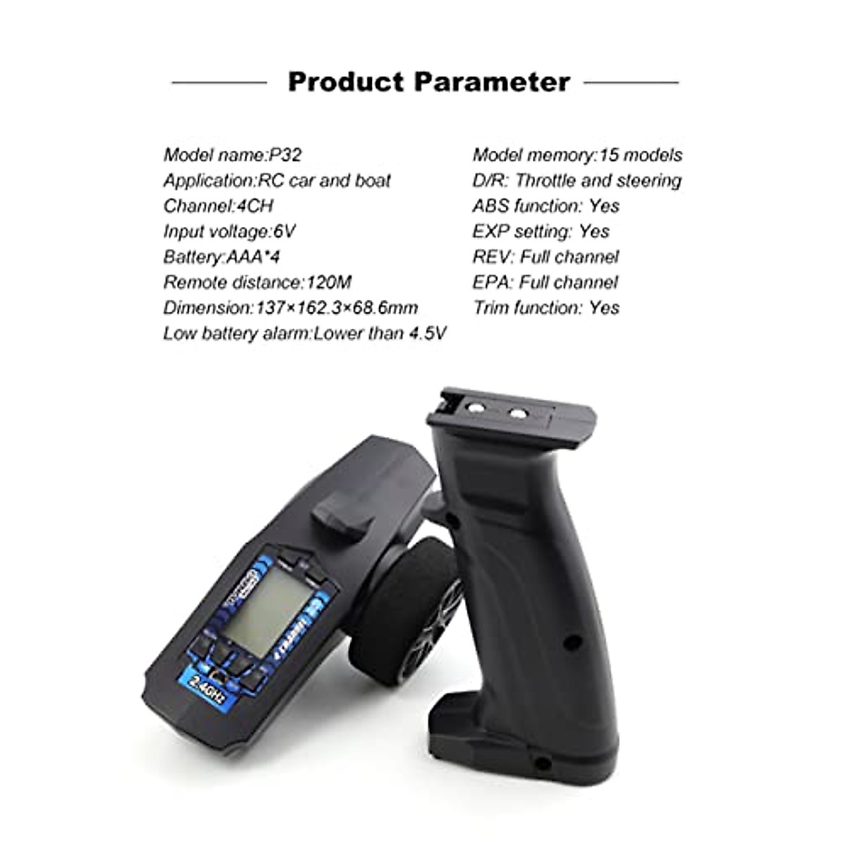 havcybin Turbo Racing P32 91803G-C 2.4G 4CH RC Remote and Receiver Controller LCD Display with Waterproof Radio Transmitter for RC Car Boat (91803-C)