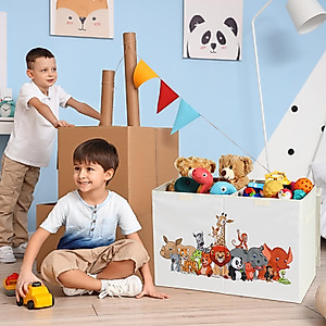 SiliFine 3 Pcs 24.5 x 12 x 16'' Large Toy Box Storage with Lid 2 Compartments Handles Toy Storage Chest for Kids Collapsible Sturdy Foldable Organizer for Boys Girls Nursery Playroom Bedroom