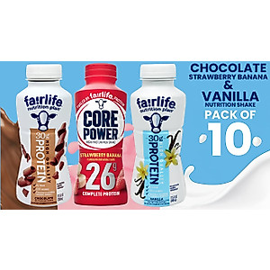 Niro Assortment | Fair Life Nutrition Plan Protein Shake | Chocolate, Vanilla, Strawberry | Includes 1 neoprene beverage sleeve | 10 Pack | Fair Life Protein Shakes Variety Pack