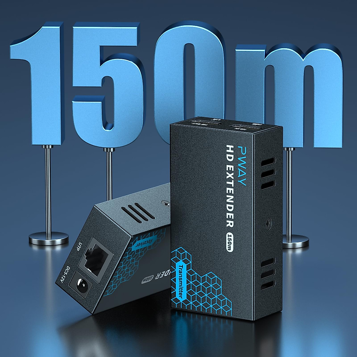 PWAY HDMI Extender 500ft Over Single Cat5e/6, One to Multiple Monitors by Gigabit Ethernet Switch, Full HD 1080P@60Hz Video Extended