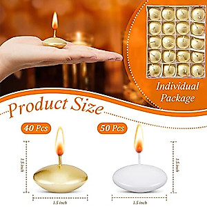 90 Pieces White and Gold Floating Candles Unscented Dripless Wax Discs Smooth Small Candles Tealight Shape Floating Pool Candles Romantic Candles for Wedding Party Holiday Table Centerpieces