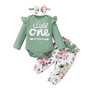 Baby Girl First Birthday Outfit 1st Birthday Girl Outfit Infant Wild One Bodysuit (Green,12-18 Months)
