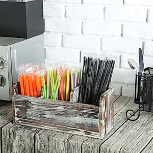 MyGift Torched Wood Kitchen Utensil Holder for Countertop with 3 Compartments, Coffee Bar Condiment Organizer Tray