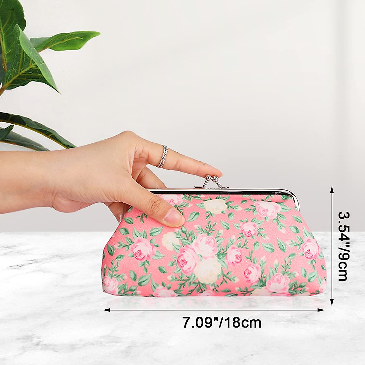 Oyachic 2 Pcs Large Coin Purse,Floral Change Purse,Vintage Wallet,Long Coin Pouch,Coin Wallet with Kiss Lock Clasp for Women Girls