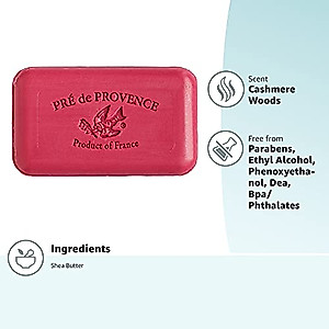 Pre de Provence Artisanal Soap Bar, Natural French Skincare, Enriched with Organic Shea Butter, Quad Milled for Rich, Smooth & Moisturizing Lather, Cashmere Woods, 5.3 Ounce