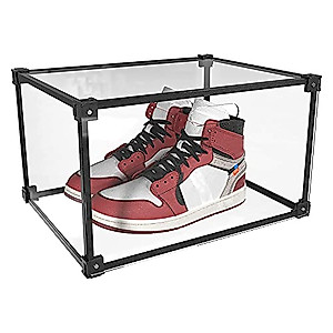 LANSCOERY Shoe Storage Box Stackable Shoe Organizer, Clear Acrylic Foldable Shoe Storage Containers Display Case with Magnetic Side Opening Door for Sneakers, Booties, Pumps, Flats, Heels, Set of 1