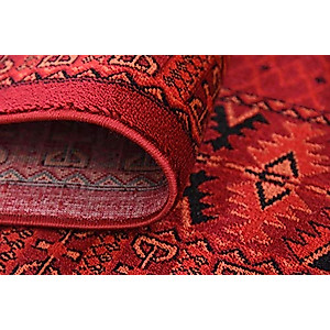 Unique Loom Tekke Collection Over-Dyed Saturated Traditional Torkaman Area Rug, 5 x 8 ft, Red/Black