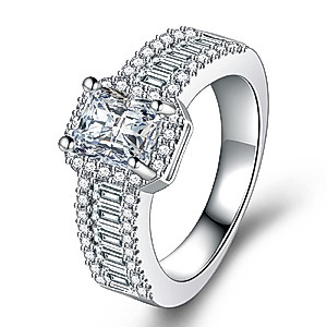 LVTING Princess Cut Cubic Zirconia Ring 925 Silver Engagement Wedding Ring CZ Simulation Diamond Ring Gorgeous Personality Square Wheel Ring Marriage Studded Ring for Women (7#)