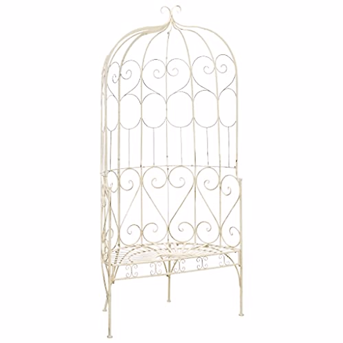 (Fast Delivery) Garden Bench Metal Frame Outdoor Seating Furniture,Patio Wicker Bench Double Seats Chair and for Porch Park Balcony Yard,All Weather Garden Bench 37.4" Iron Antique White