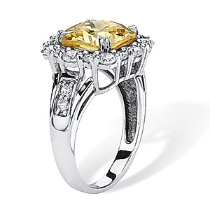 PalmBeach Platinum-plated Sterling Silver Cushion Canary Cubic Zirconia Halo Ring Sizes 5-10 Size 10
