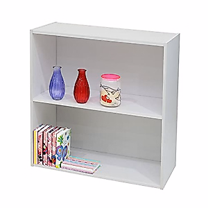 KB Designs 2 Tier Open Shelf Bookcase Storage Organizer, White Wood, Contemporary.