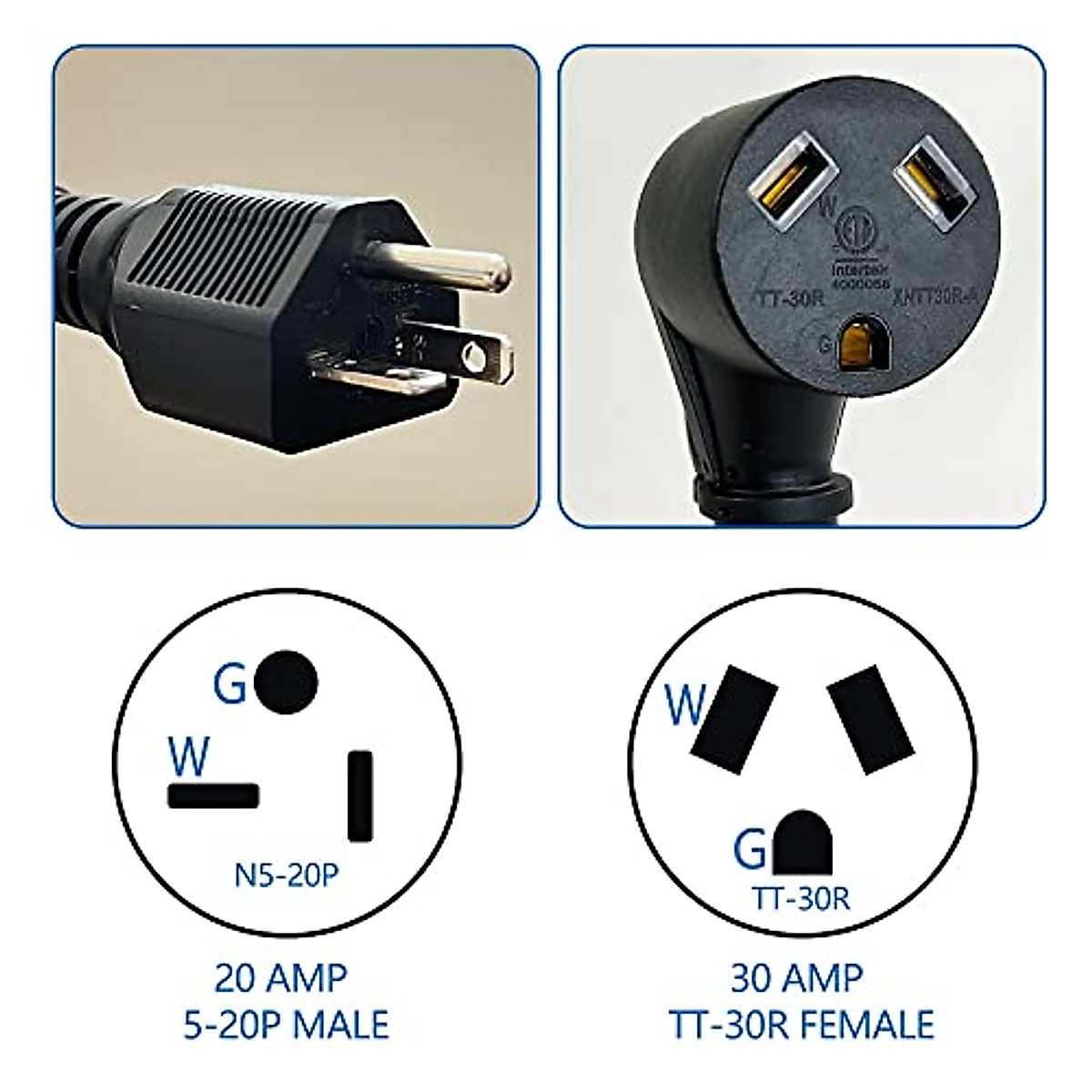 5-15P 3-Pin Male Plug to 10-50R Female Adapter Cord (Yellow)