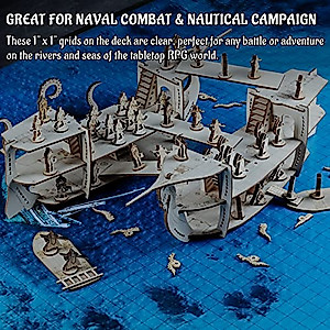 3D RPG Miniatures Ship Wood Laser Cut, 3-Level with 1" Grid Battle Terrain Map Perfect for D&D, Pathfinderor Other Tabletop Games
