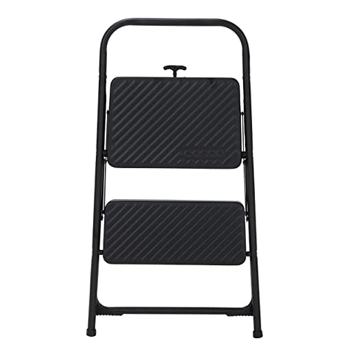 COSCO Two-Step Household Folding Step Stool, All Black, 7ft 11in Reach Height