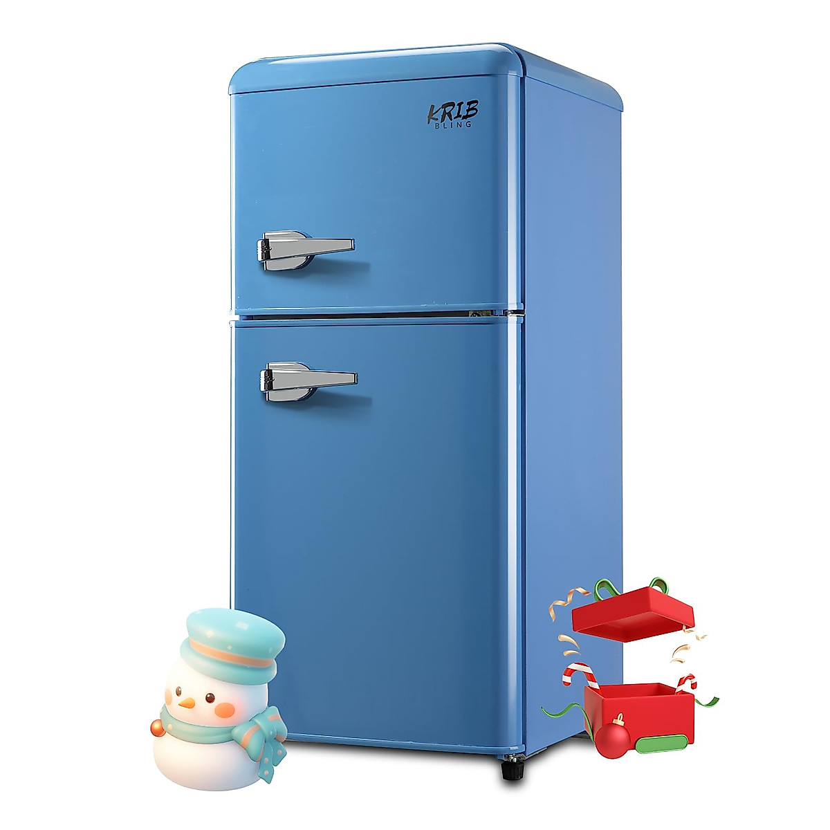 KRIB BLING 3.5 Cu.ft Compact Refrigerator, Retro Mini Fridge with Freezer, Small Drink Chiller with 2 Door Adjustable Mechanical Thermostat for Home, Office,Dorm or RV, Blue