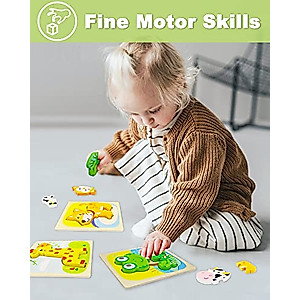 Benresive Wooden Toddler Puzzles Ages 1-3, Montessori Toys for 1 2 3 Year Old Boys Girls, 6 Pack Animal Toddler Toys Gifts for 1 2 3 Year Old Boys Girls, Learning Educational Preschool Toys