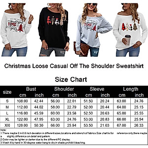 SENFURE Merry Christmas Sweatshirts for Women Christmas Tree Print Long Sleeve Sweatshirt Off the Shoulder Pullover T-Shirt Top