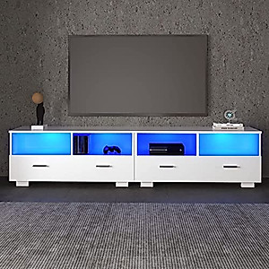 Catrimown Modern LED TV Stand with 20 Color RGB Lights, 71" White Gaming Entertainment Center TV Console with 2-Tier Storage Cabinet for Up to 80 Inch TV, for Living Room Bedroom