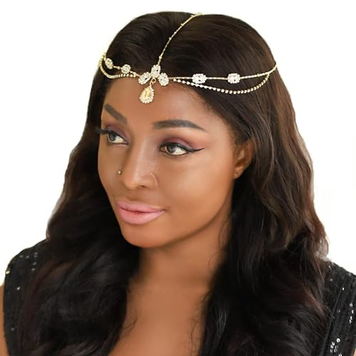 Brinie Rhinestone Hair Chains Silver Head Chain Jewelry Bride Wedding Headbands Chain Bridal Headpiece Jewelry Forehead Chain Costume Prom Wedding Hair Jewelry for Women and Girls (Type 2)