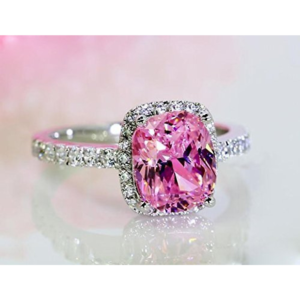 KUYIUIF Brilliant Cut Solitaire Cubic Zirconia CZ Engagement Ring 18k White Gold Pink Austria Crystal Lady Bridal Wedding Engagement (8)