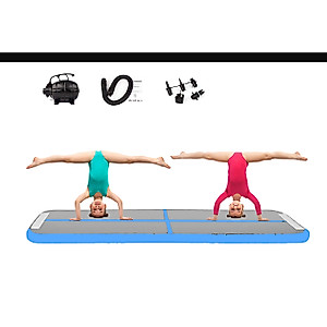 10ft/13ft/16ft/20ft/23ft/26ft Inflatable Gymnastics Mat Tumbling Mat Air Track Floor Mats with Electric Air Pump for Home Use/Training/Cheerleading/Beach/Park and Water (Blue, 16ftX3.3ftX4inch)
