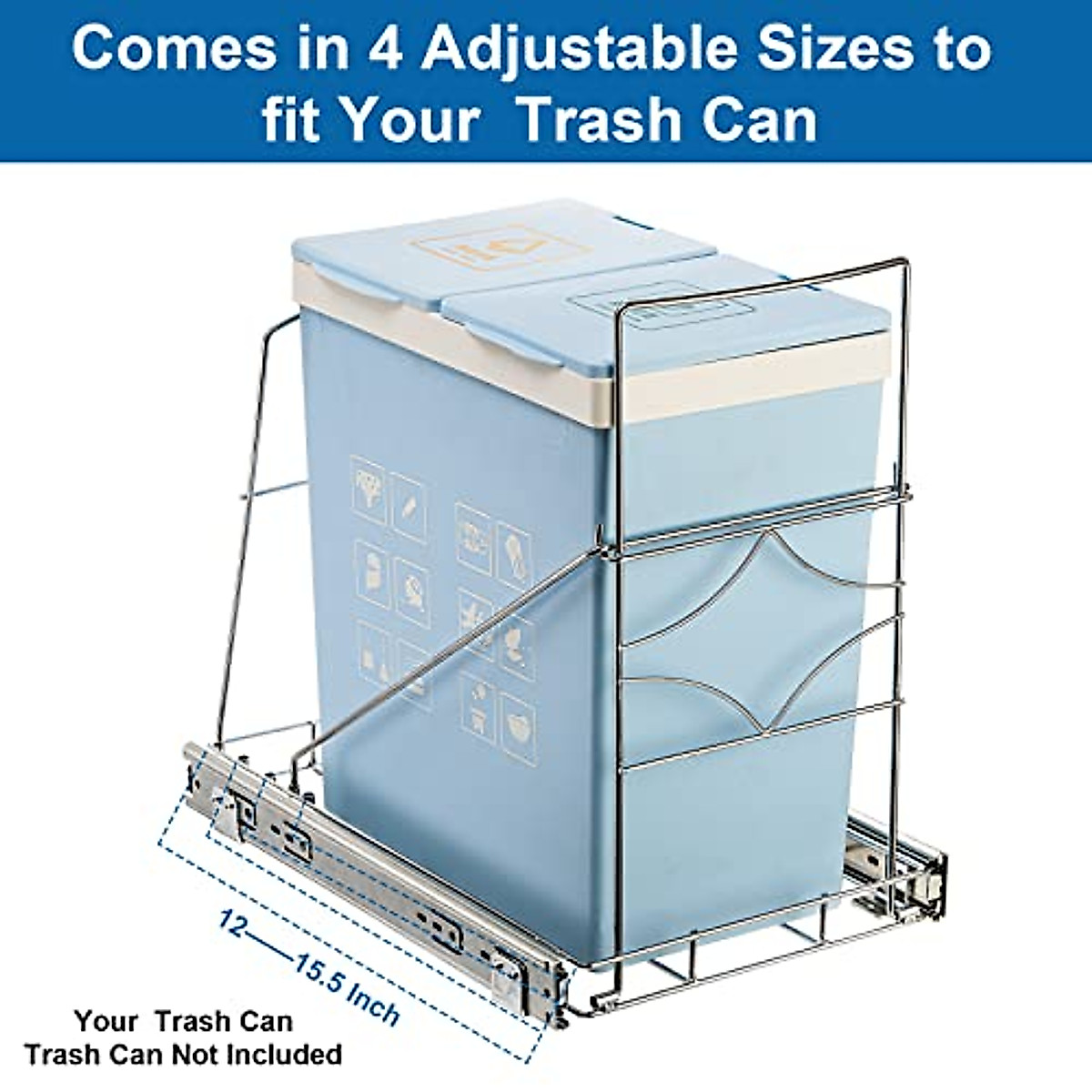 Youeon Pull Out Trash Can Under Cabinet, Adjustable Heavy Duty Under Sink Trash Can Pull Out, Slide Out Garbage Shelf for Kitchen Cabinet, Trash Can Not Included