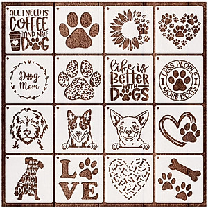 16 Pieces Dog Stencils Dog Paw Stencil for Painting on Wood Reusable Painting Templates for DIY Crafts Scrapbook Sign Shirt Canvas (16 Dog)