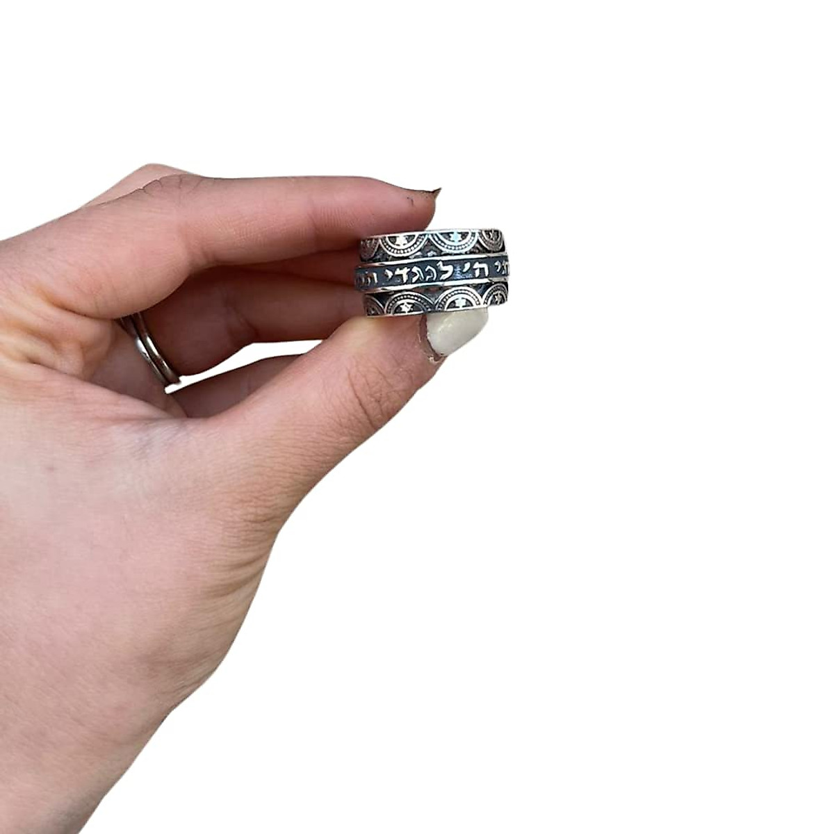 Baltinester Handmade Hebrew This Too Shall Pass Meditation Spinning Barrel Ring in 925 Sterling Silver Jewish Jewelry Size 7 Jewelry