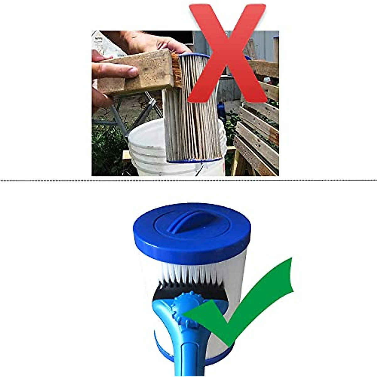 Wadoy Pool & Spa Filter Cartridge Cleaner Tool, Handheld Pool Filter Cleaning Tool Removes Debris and Dirt from Spa and Hot Tub Filters(with Adapter)