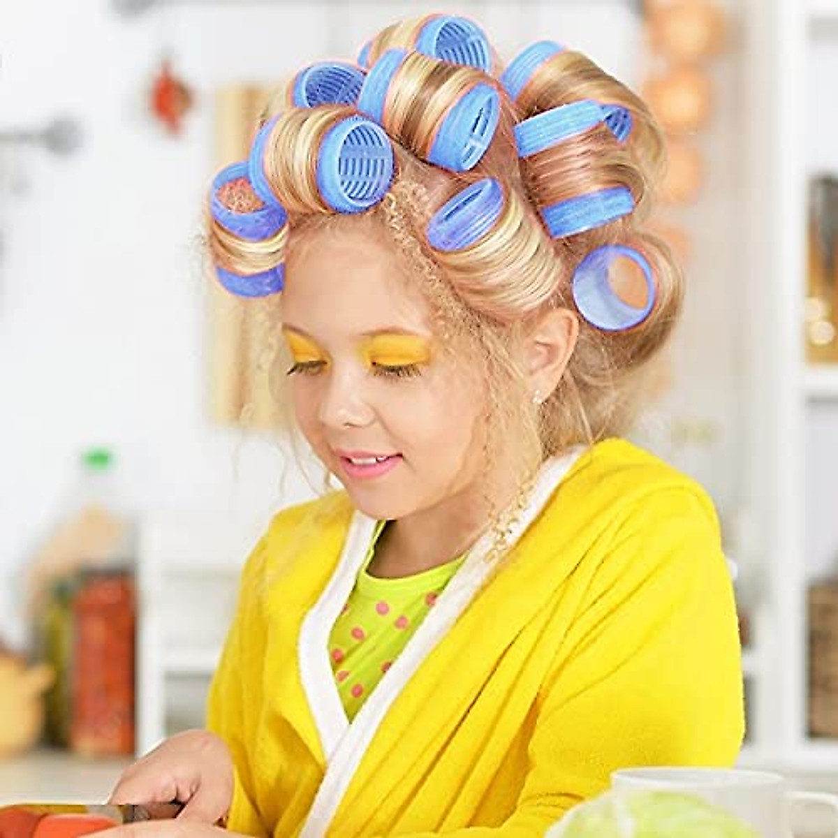 Self Grip Hair Rollers Set, Jumbo Size Hair Curlers, Salon Hair Dressing Curlers, Self Holding Rollers for DIY or Hair Salon Curlers for Hair Styling, 4 Sizes 24 Pack (Blue)